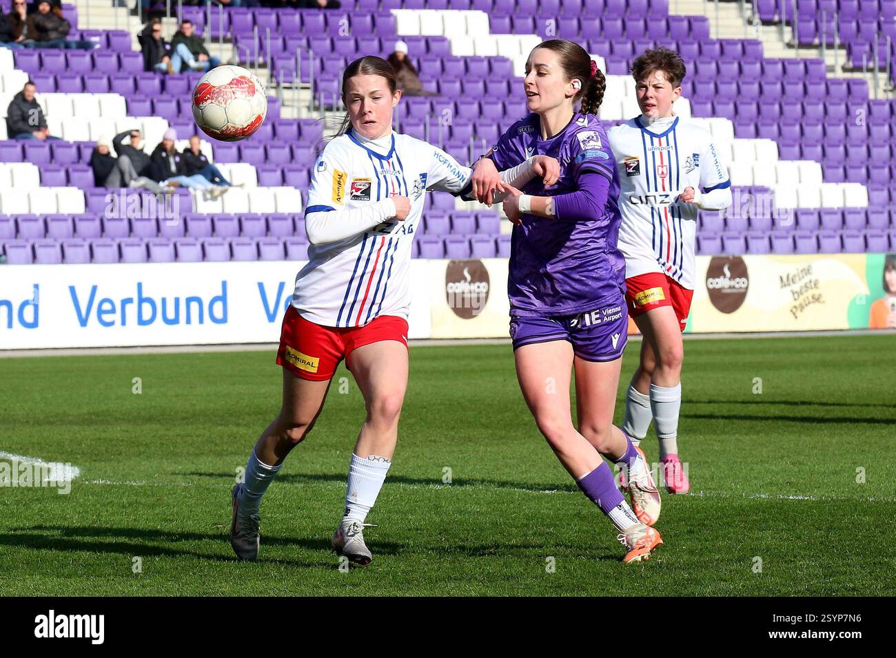VIENNA, AUSTRIA - MARCH 01: Sophie Hoke of FC Blau Weiss Linz Union Kleinmuenchen and Anna ...