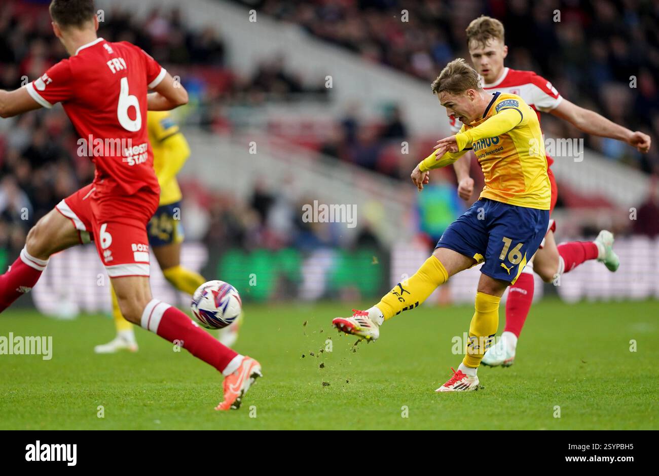 Derby County's Liam Thompson has a shot on goal during the Sky Bet ...