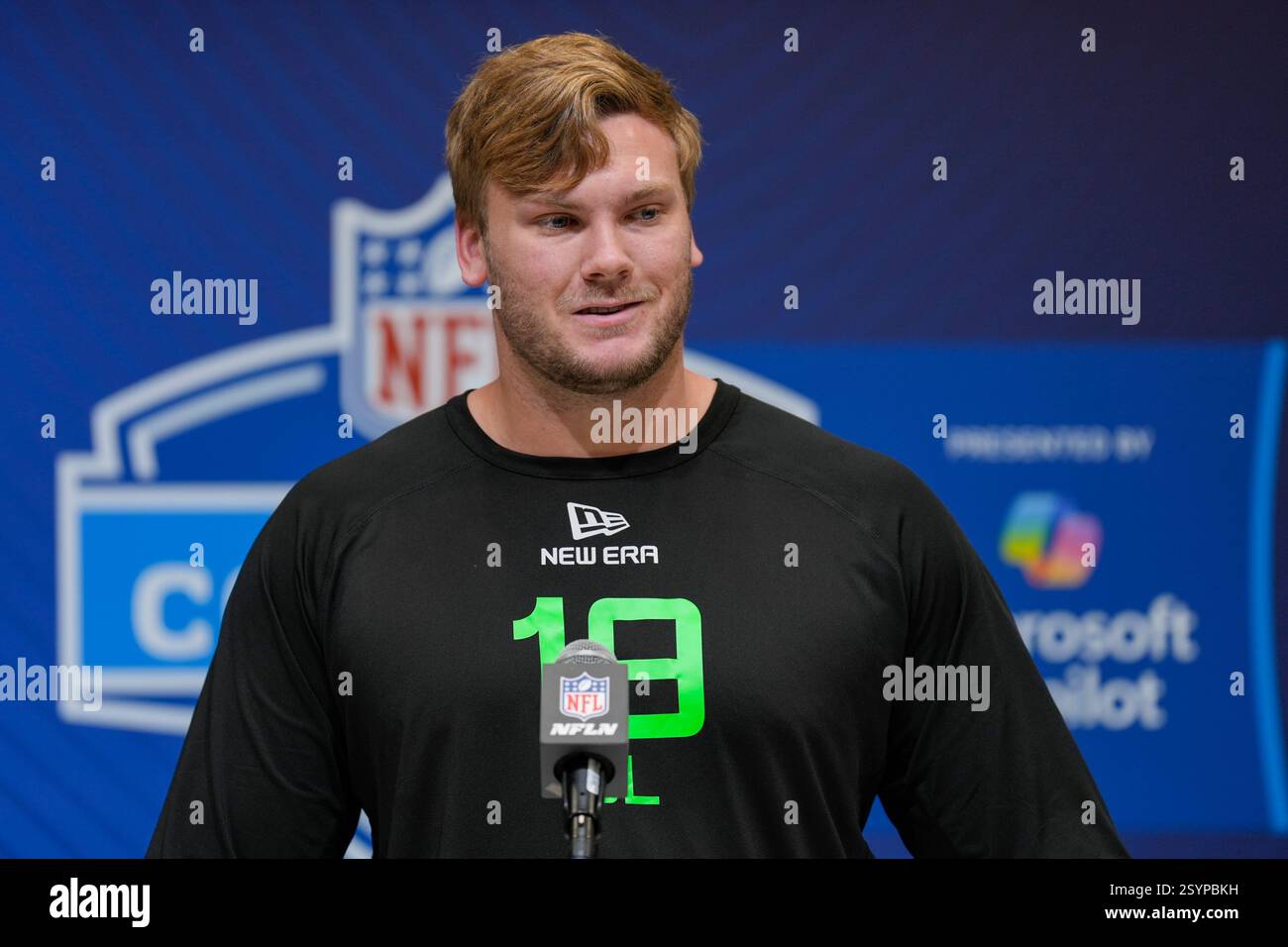 Wisconsin offensive lineman Joe Huber speaks during a press conference ...