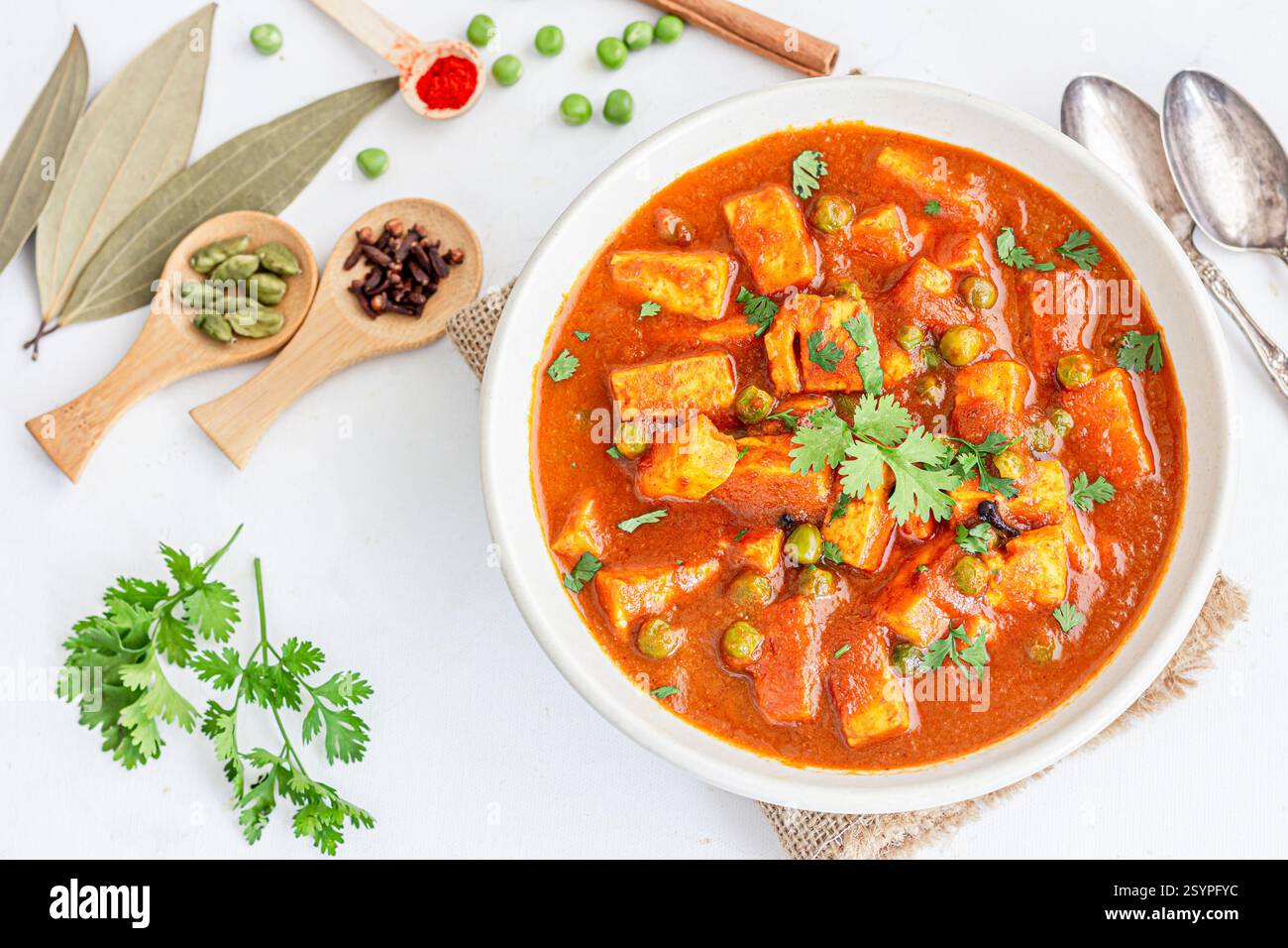 Matar Paneer Curry, Indian Cottage Cheese Curry with Green Peas Top ...