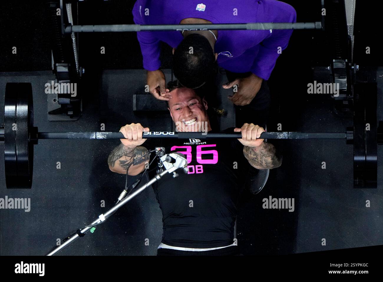 Oklahoma defensive back Billy Bowman Jr. lifts weights at the NFL ...