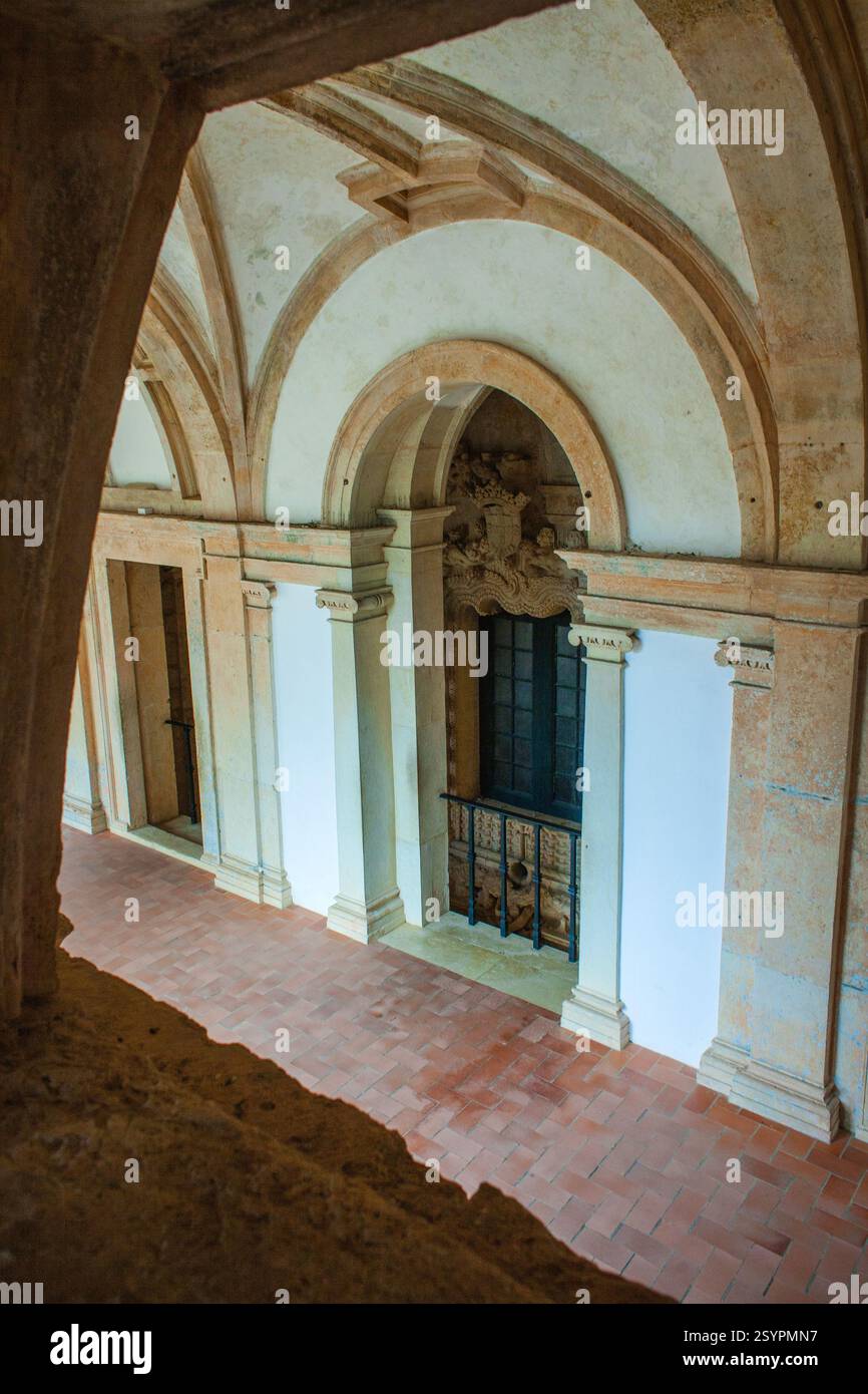 captivating perspective through an arched opening, revealing a serene ...