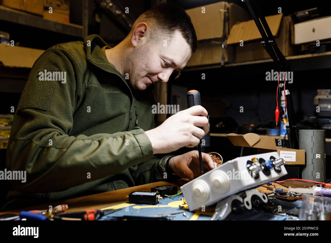Donetsk Region, Ukraine. 18th Jan, 2025. An engineer is seen assembling ...