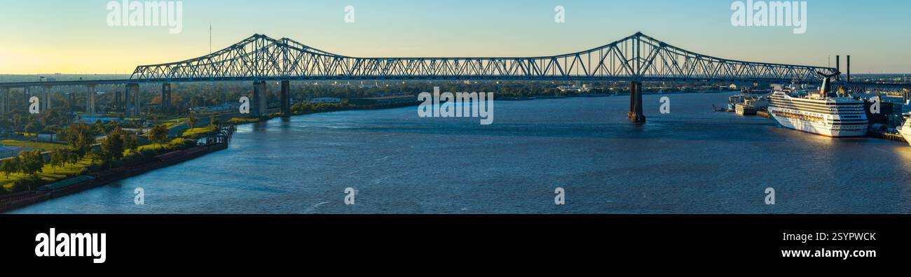 Scenic morning view to Crescent City Connection bridge spanning the ...