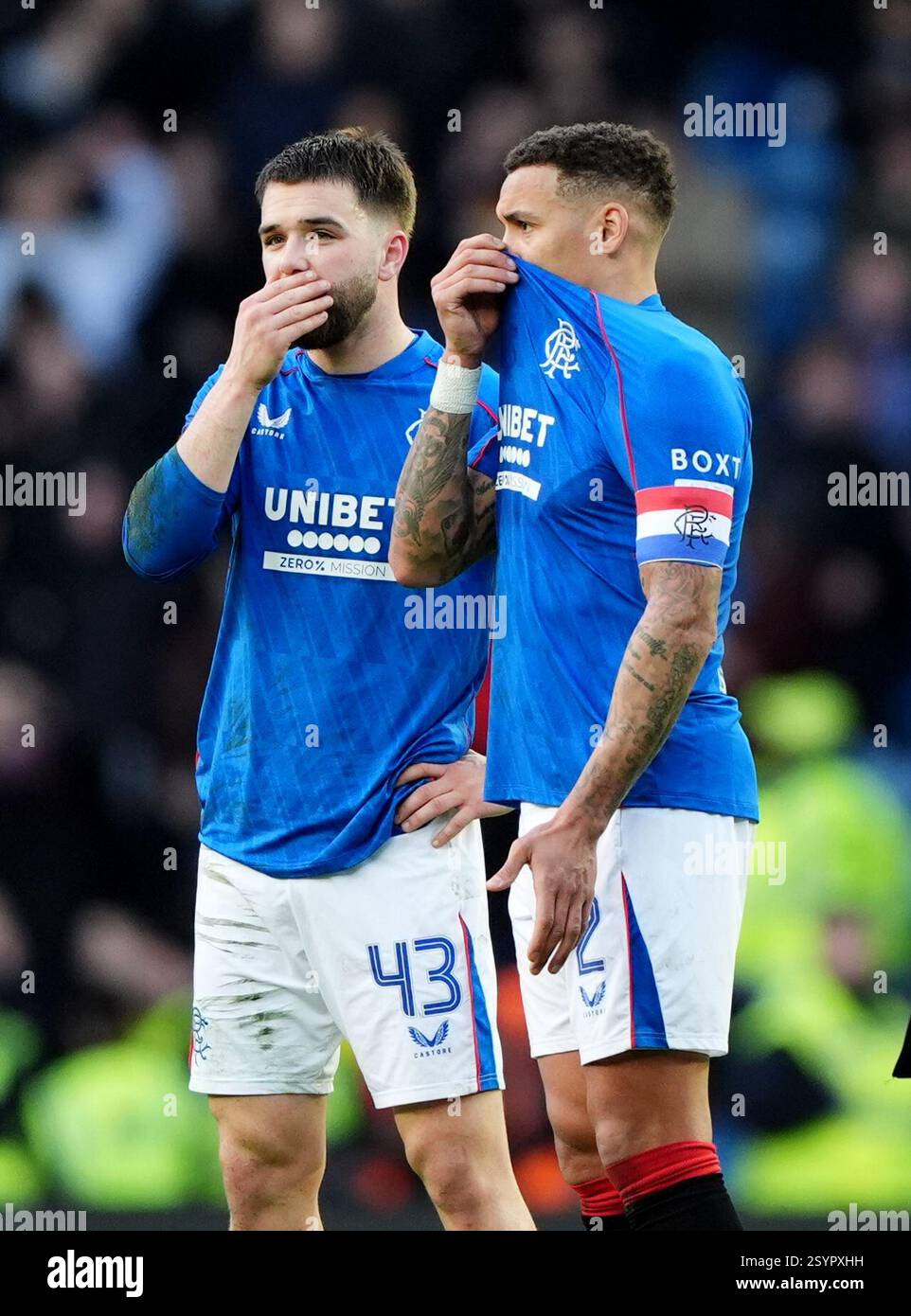 Rangers' Nicolas Raskin (left) and James Tavernier reacts after the ...