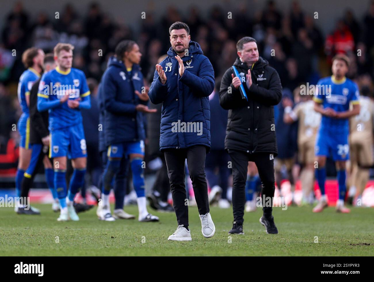 AFC Wimbledon's Manager Johnnie Jackson applauding the fans at full ...