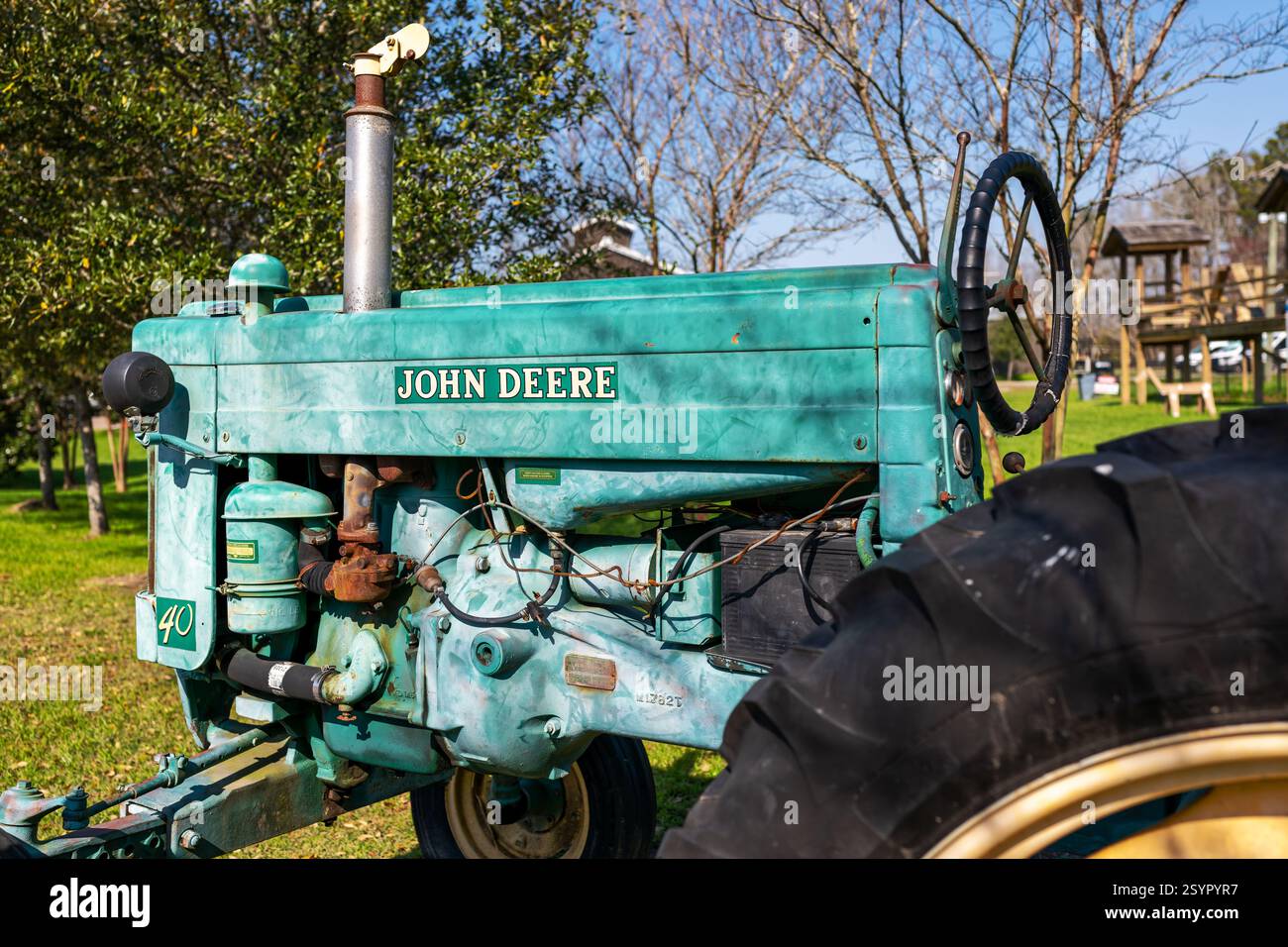 Antique green John Deere 40 tractor on display in rural Pike Road ...