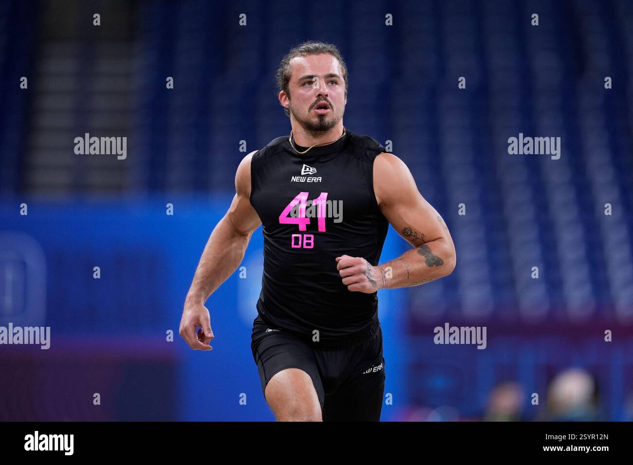 Toledo defensive back Maxen Hook runs the 40-yard dash at the NFL football scouting combine in ...