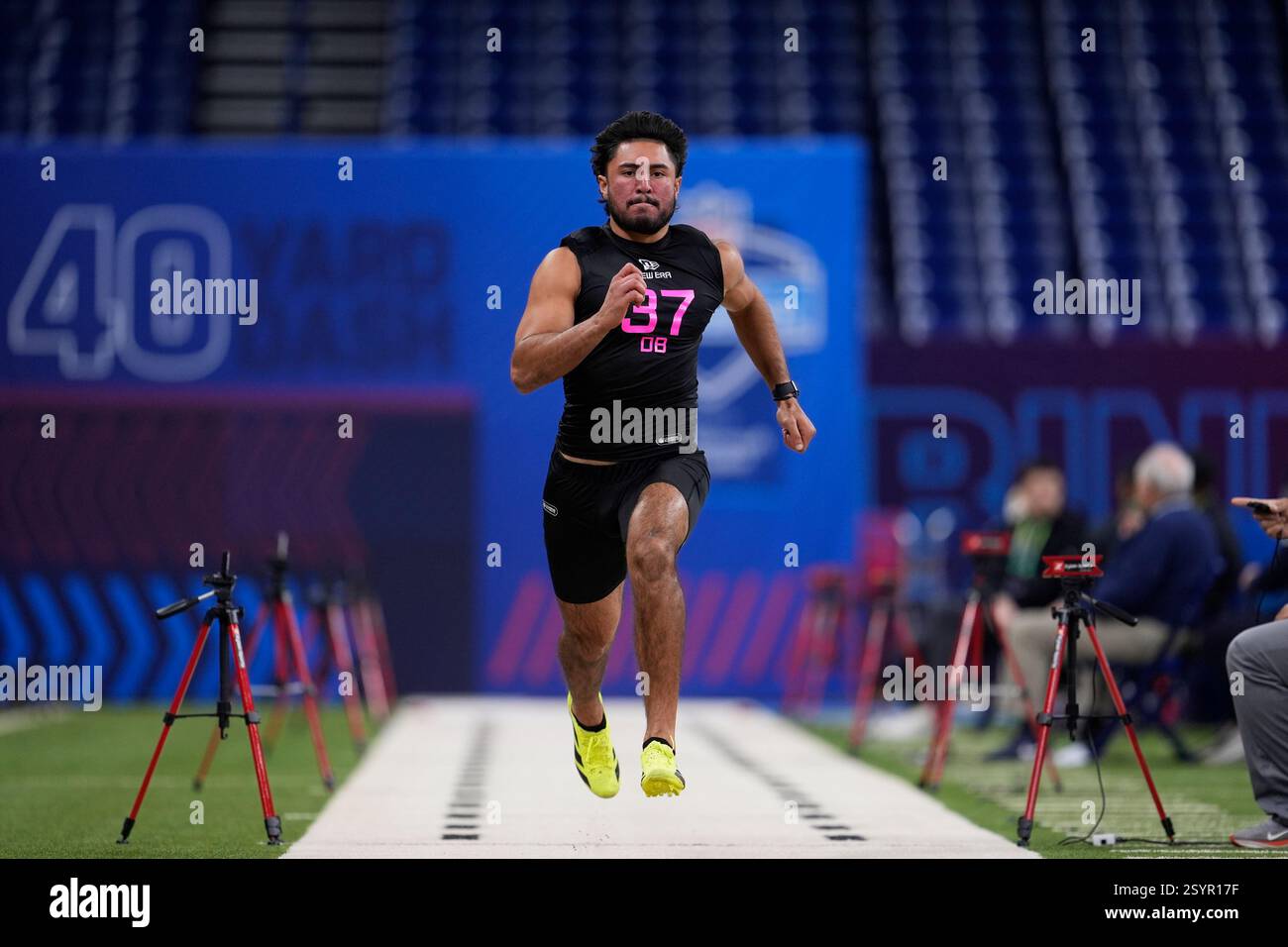 Iowa defensive back Sebastian Castro runs the 40-yard dash at the NFL ...