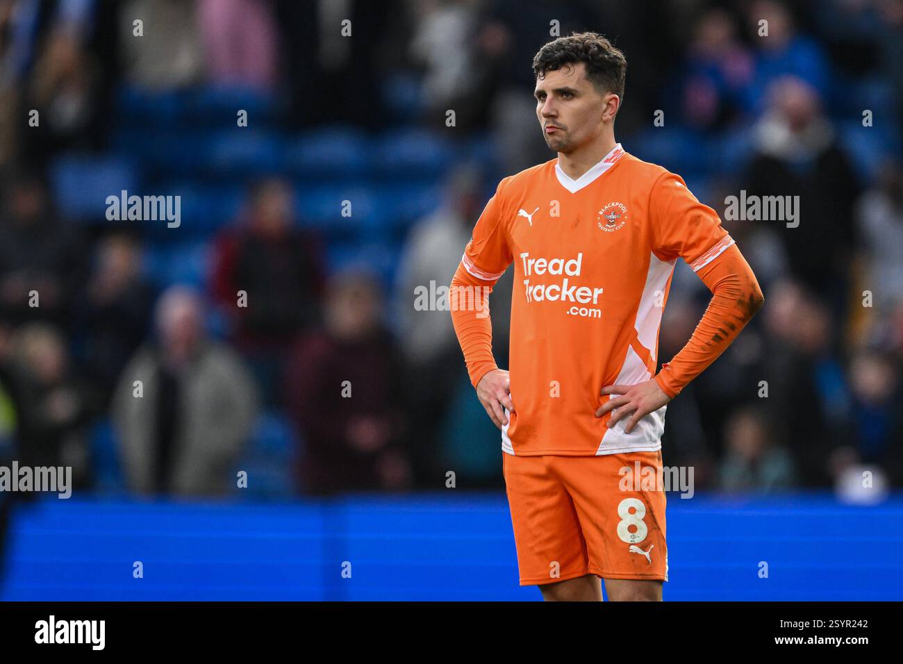 Albie Morgan of Blackpool is dejected at the final whistle in the Sky ...