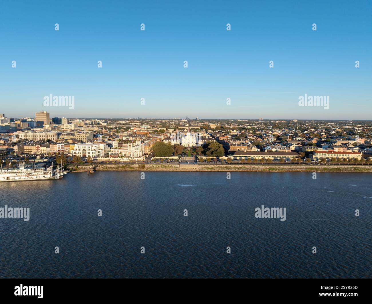Aerial view of Jackson Square with Saint Louis Cathedral church and ...