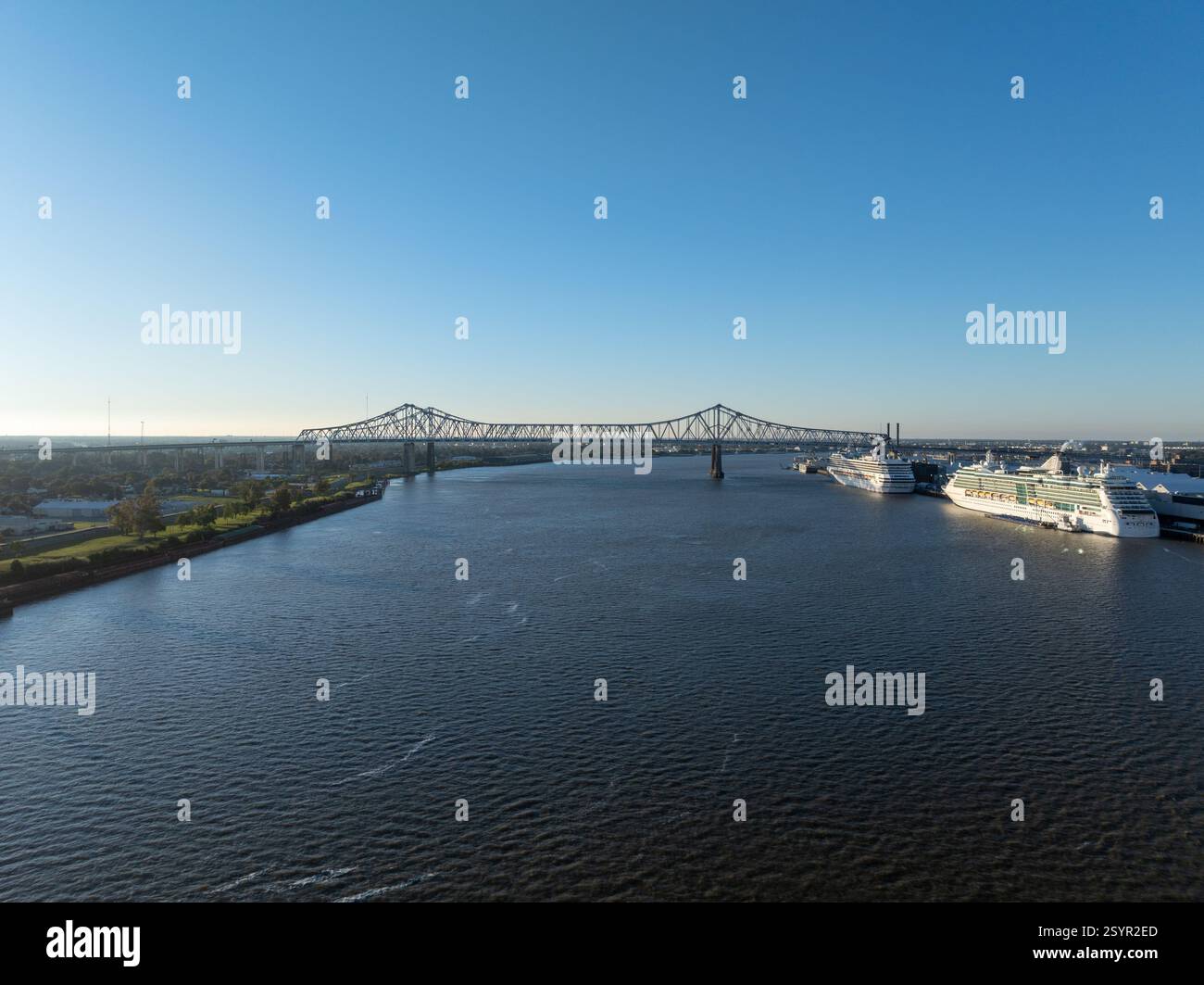 Scenic morning view to Crescent City Connection bridge spanning the ...