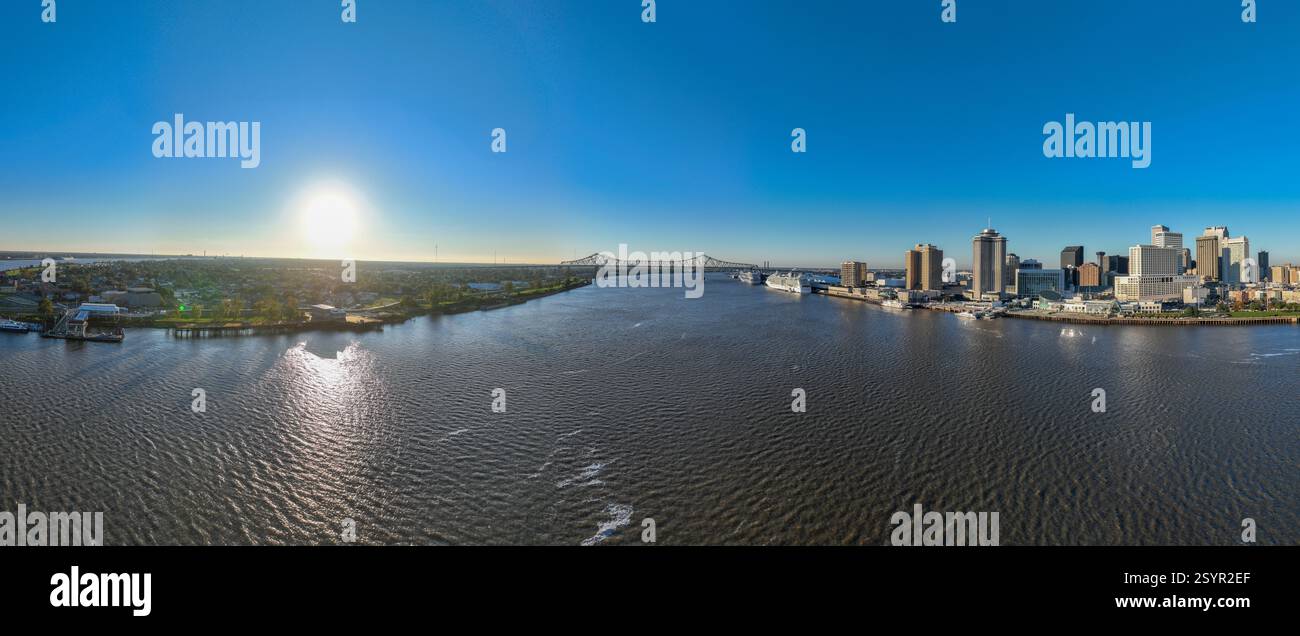 Scenic morning view to Crescent City Connection bridge spanning the ...