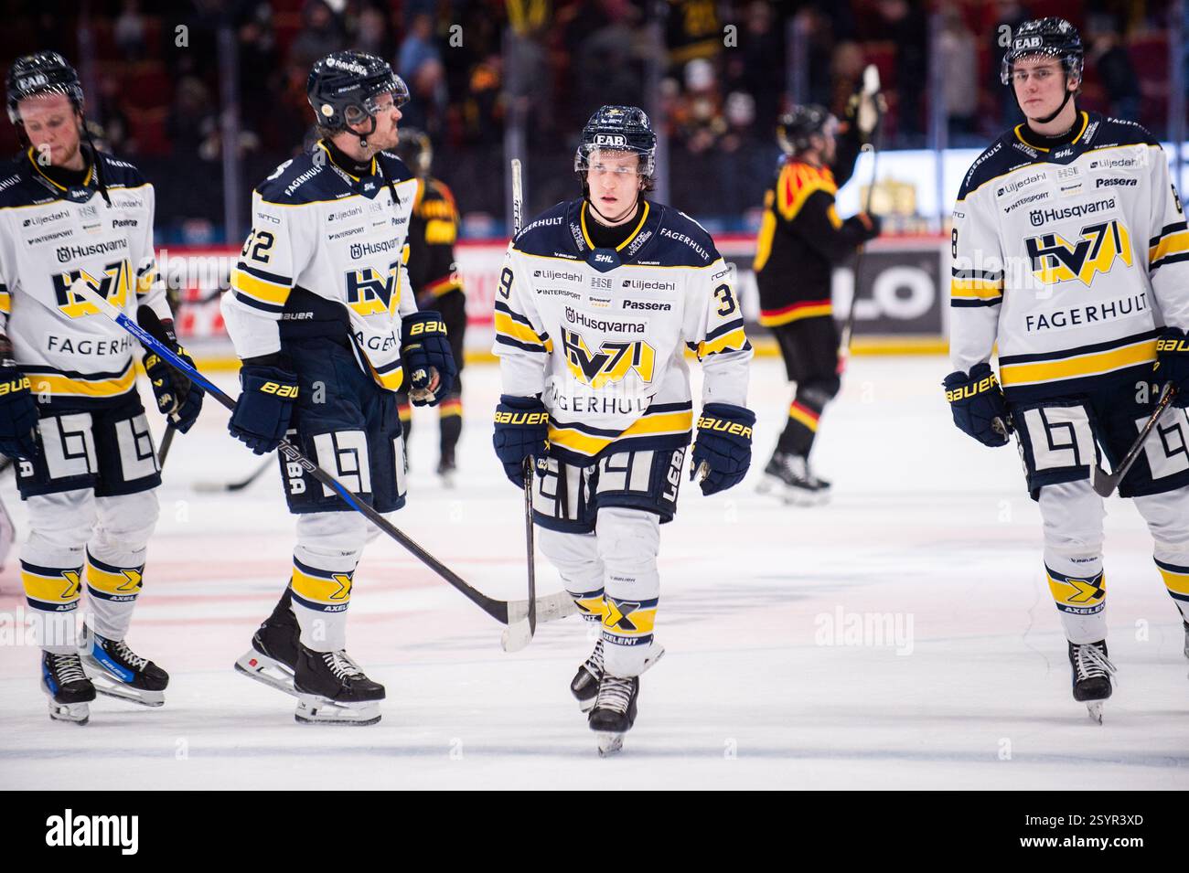 250301 HV71s Jamiro Reber deppar efter ishockeymatchen i SHL mellan ...