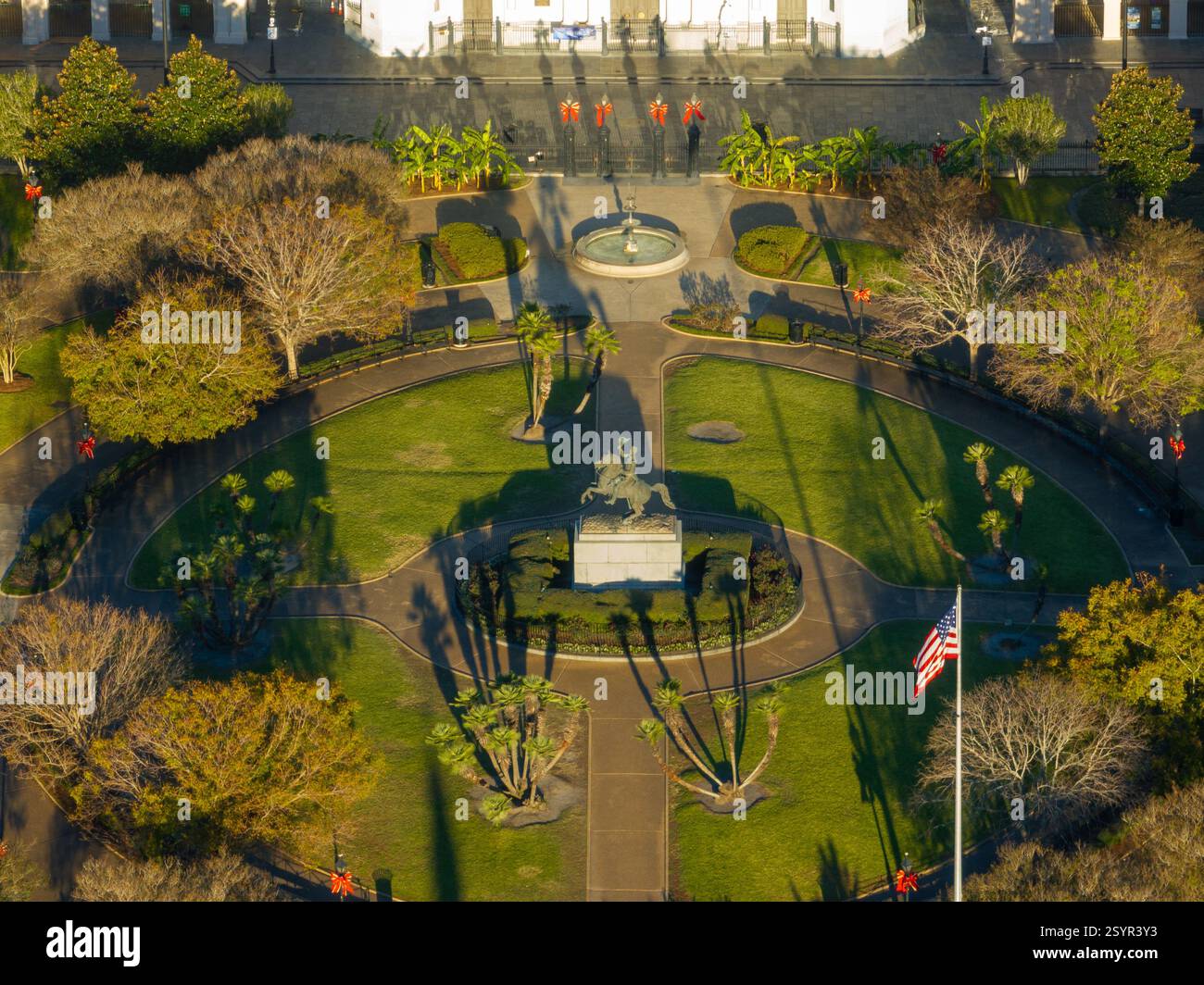 Aerial view of Jackson Square with Saint Louis Cathedral church and ...