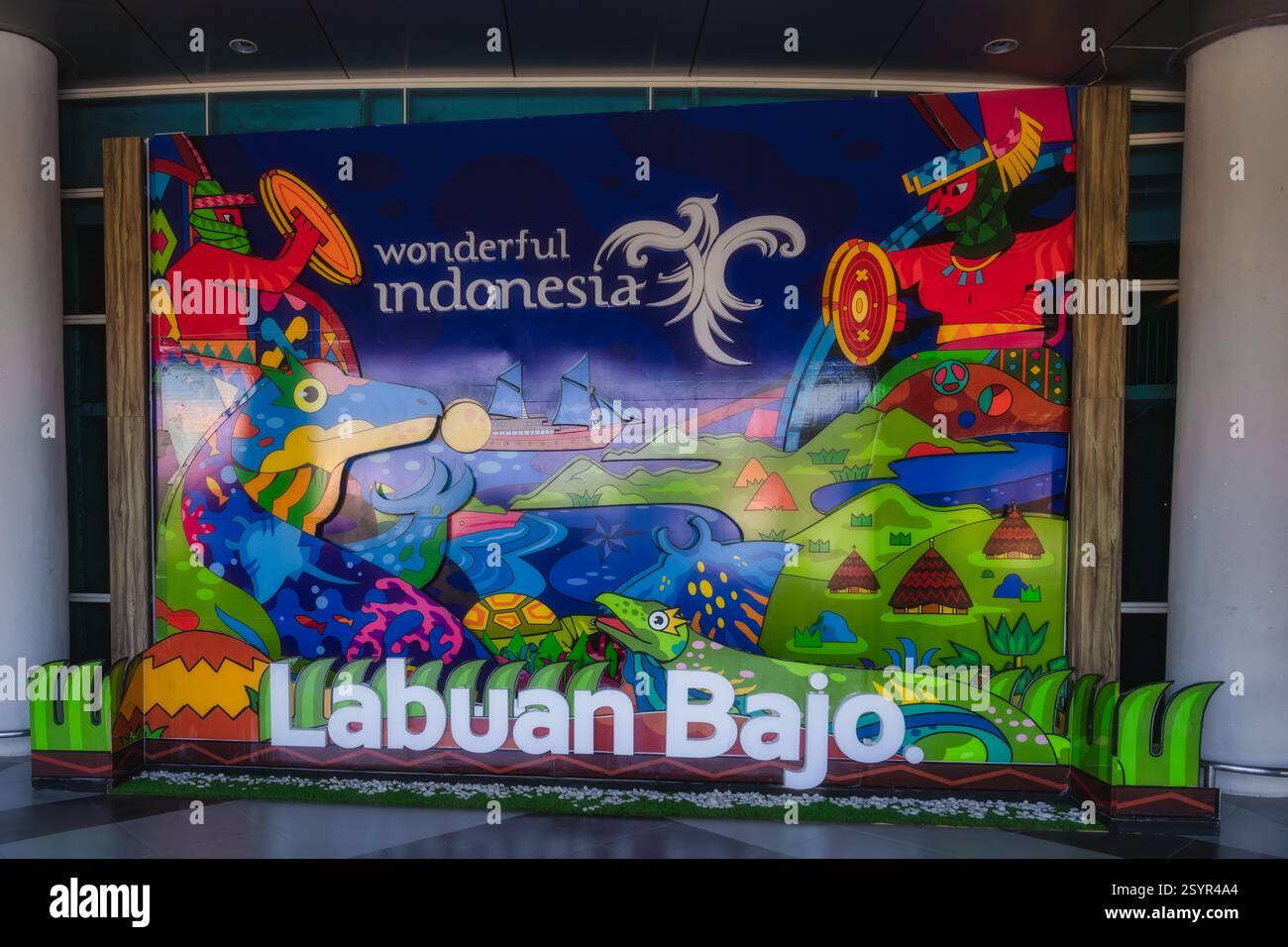 Komodo Airport, Indonesia, 9 Oct 2024 Vibrant and colorful mural ...