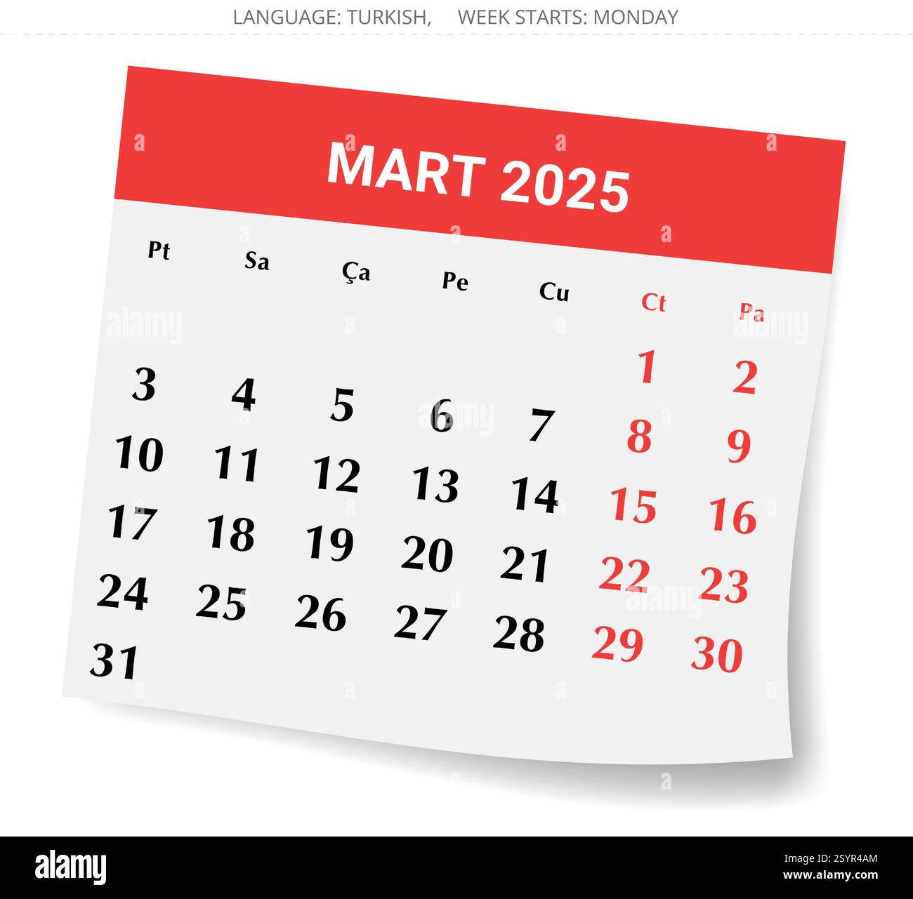 Turkish calendar for march 2025 - takvim mart. Vector illustration for ...
