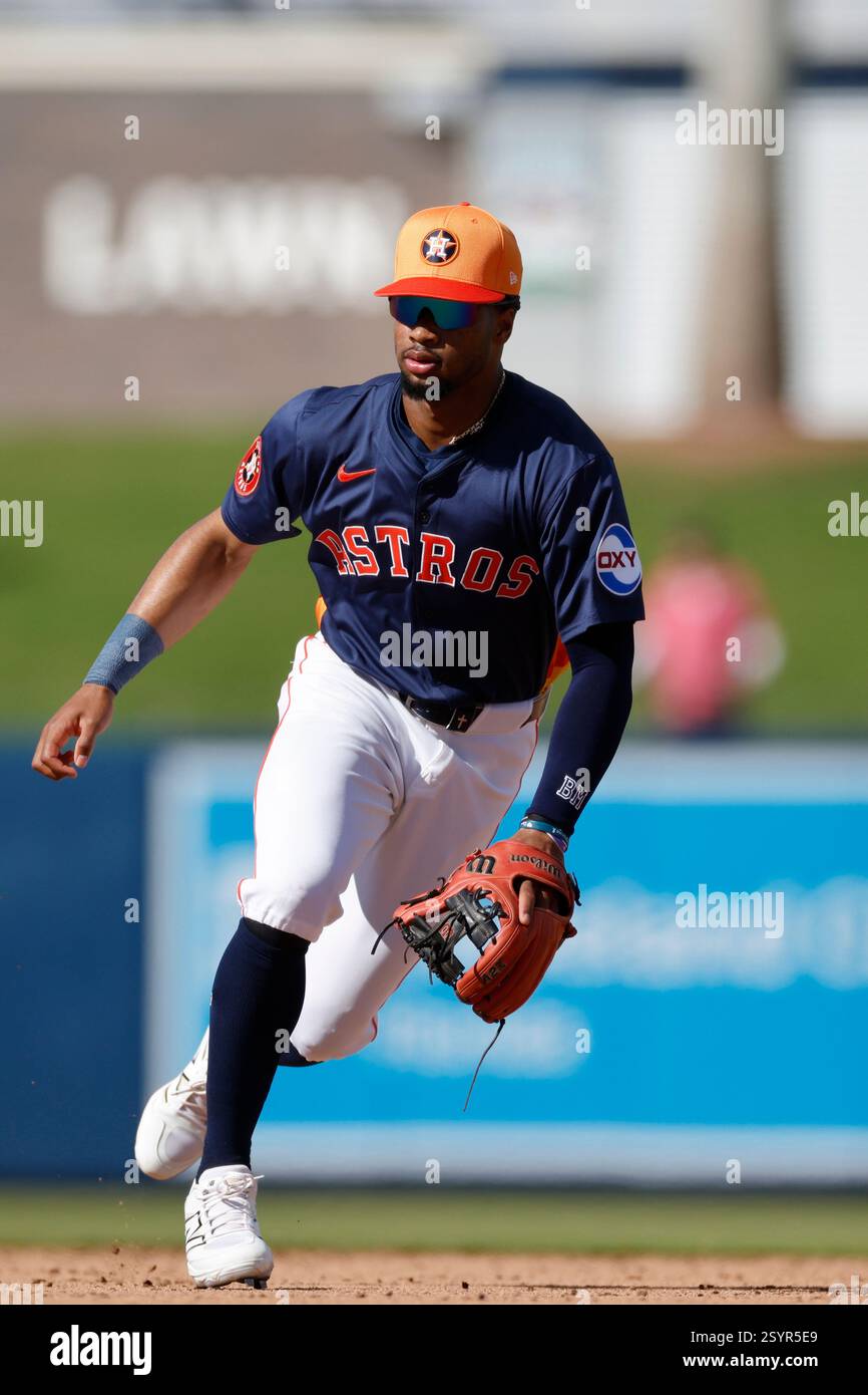 WEST PALM BEACH, FL - FEBRUARY 25: Houston Astros second baseman Brice Matthews (83) fields his ...
