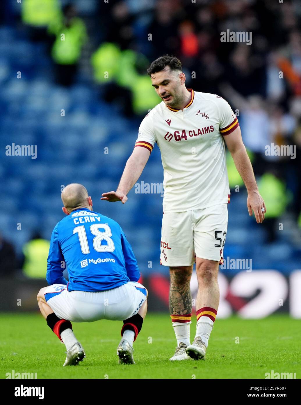 Rangers' Vaclav Cerny (left) and Motherwell's Tony Watt at the final ...