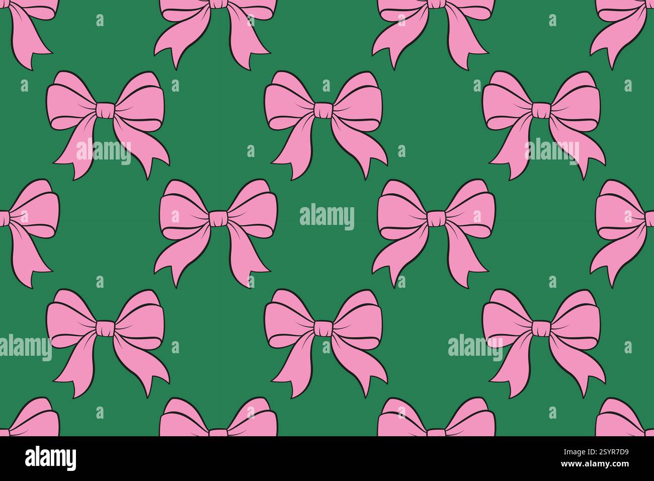 Vector seamless pattern with retro bows. Pink green bow doodle pattern ...