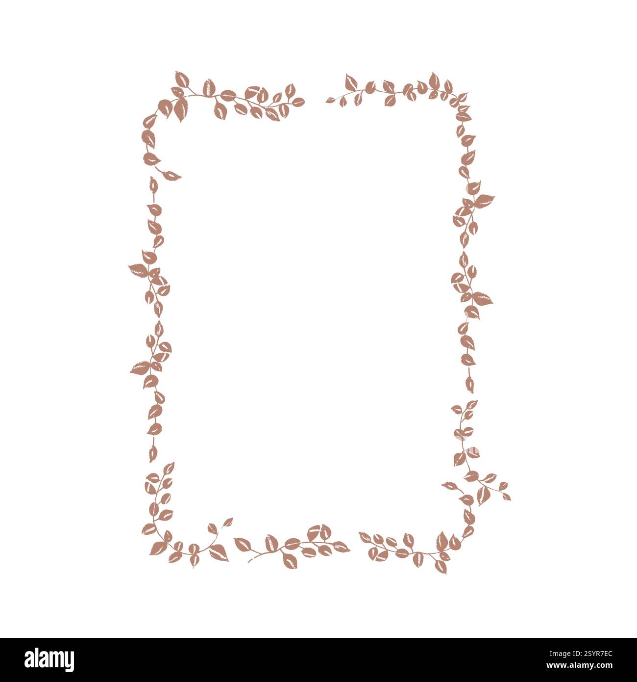 Rectangular frame with hand drawn leaves in mocha mousse color, design ...