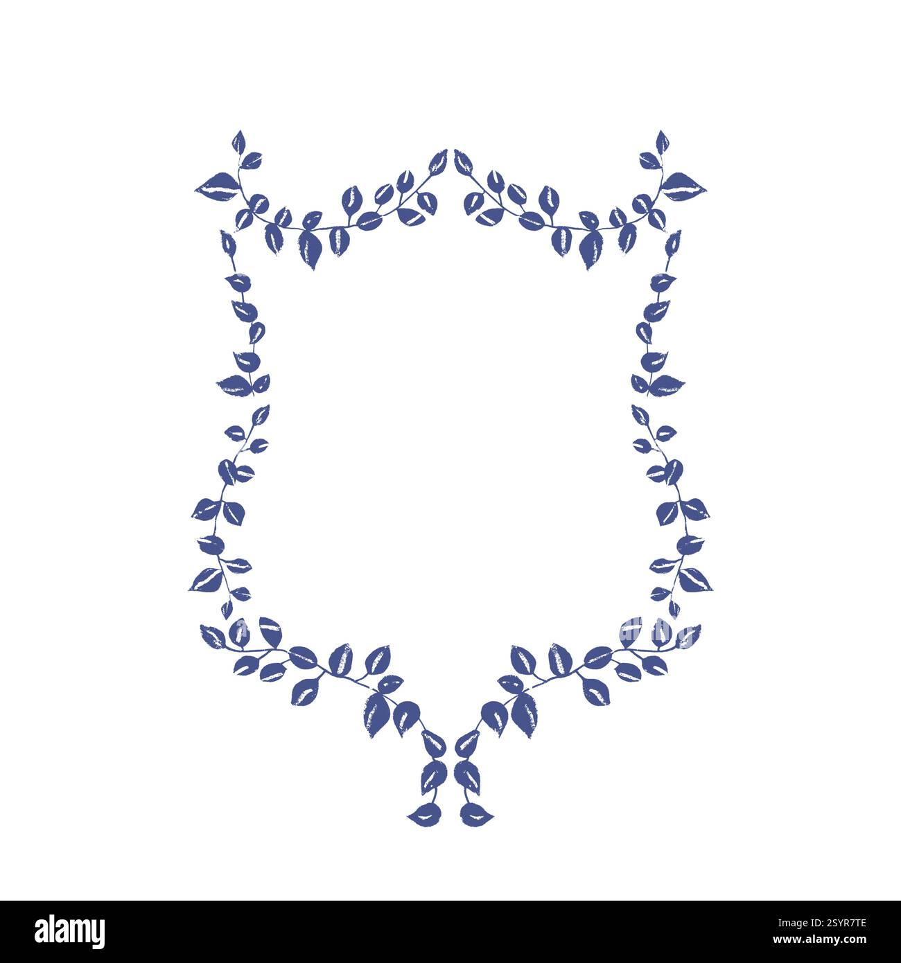 Wedding monogram crest design Floral leaves hand painted in blue on ...