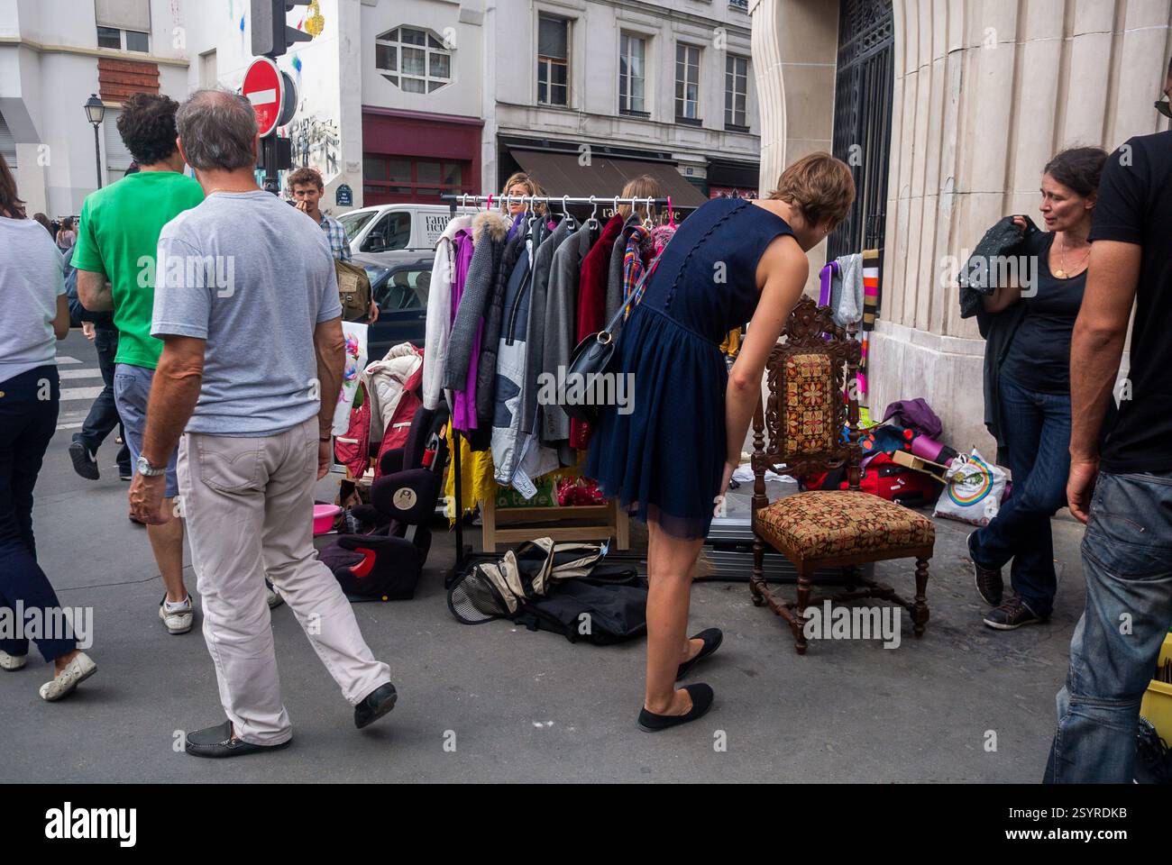 Paris, France, Crowd People, Women, Furniture Shopping in Street Flea ...