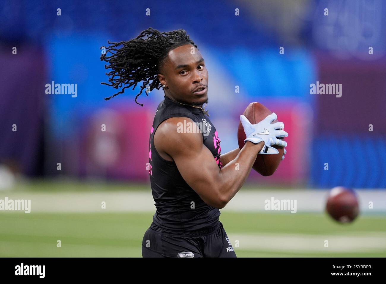 Western Kentucky defensive back Upton Stout runs a drill at the NFL ...