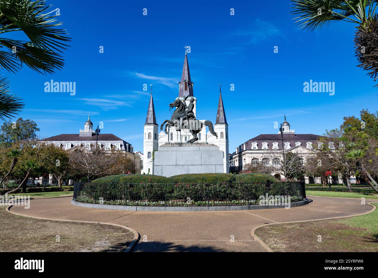 Jackson Square with Saint Louis Cathedral church and surrounding extant ...