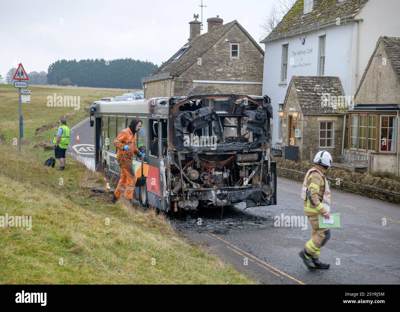The scene after after a bus fire was extinguished by firefighters on ...