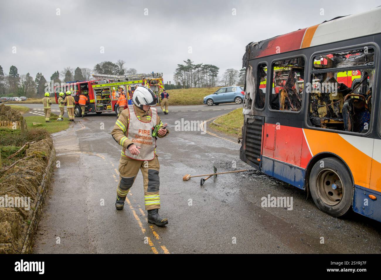 The scene after after a bus fire was extinguished by firefighters on ...