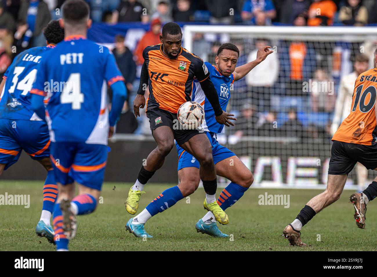 Oldham on Saturday 1st March 2025. Oldham Athletic's Shaun Hobson and ...