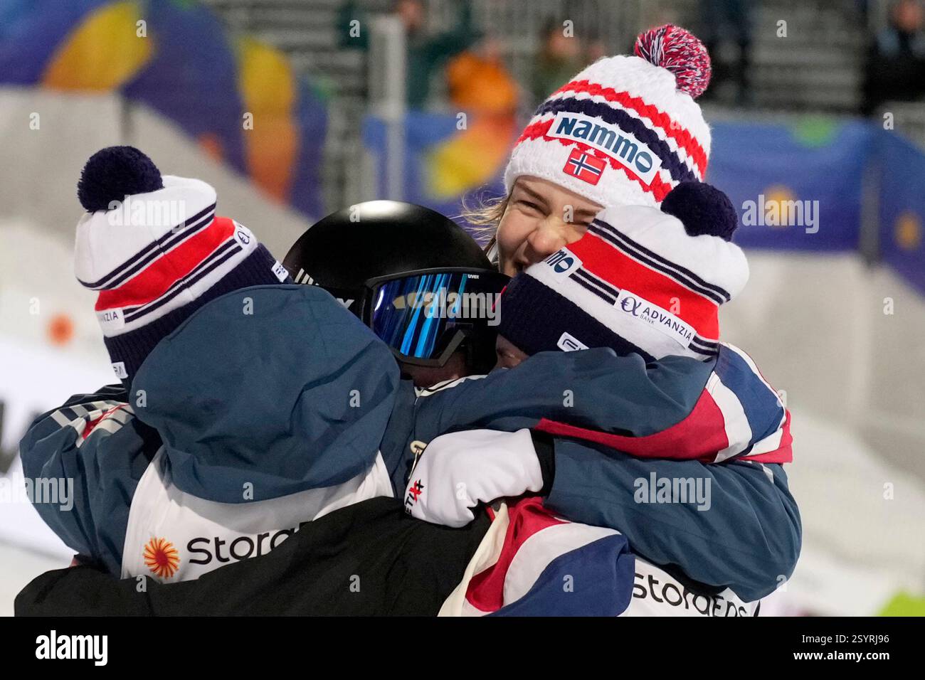 Anna Odine Stroem, background right, celebrates with her teammates ...
