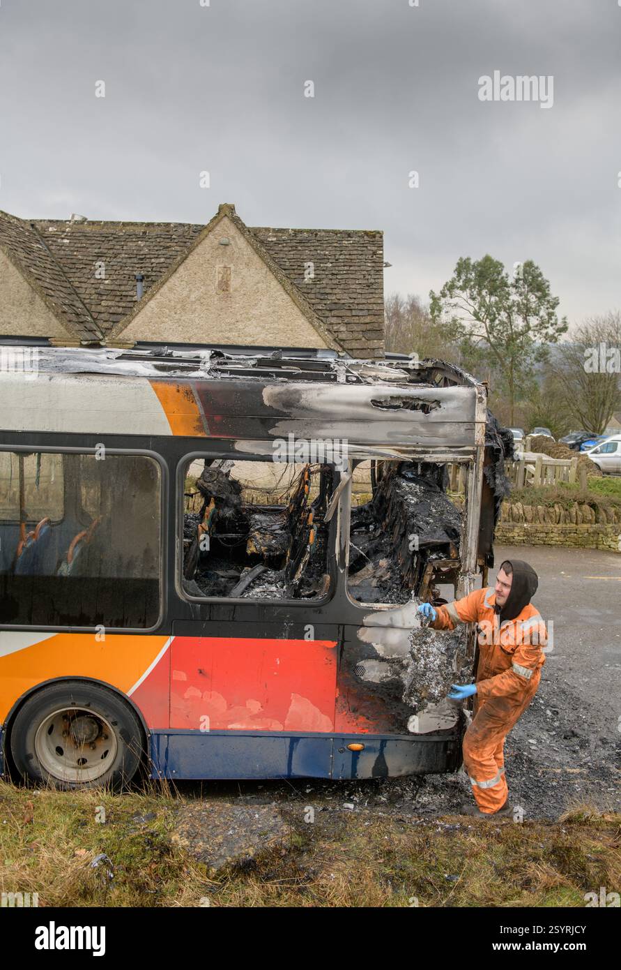 The scene after after a bus fire was extinguished by firefighters on ...