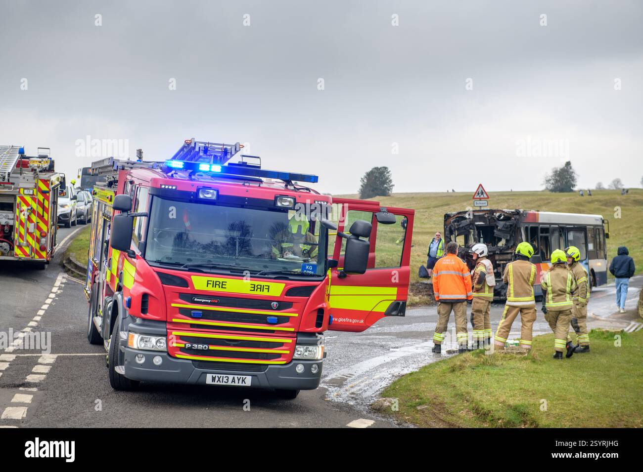 The scene after a bus fire was extinguished by firefighters on ...