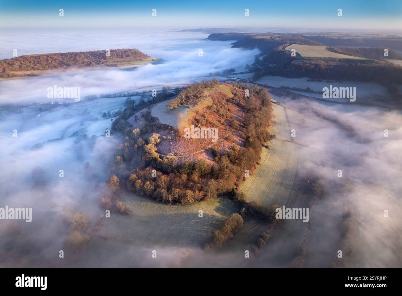 Misty views of Downham Hill near Uley, Gloucestershire - known locally ...