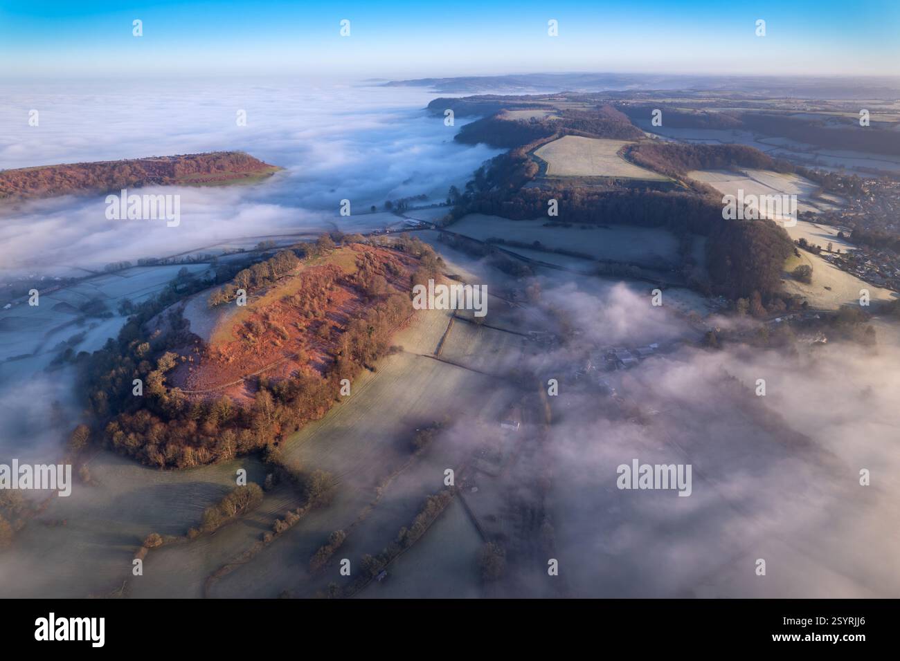 Misty views of Downham Hill near Uley, Gloucestershire - known locally ...