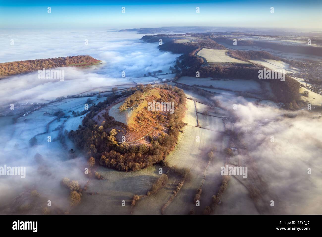 Misty views of Downham Hill near Uley, Gloucestershire - known locally ...