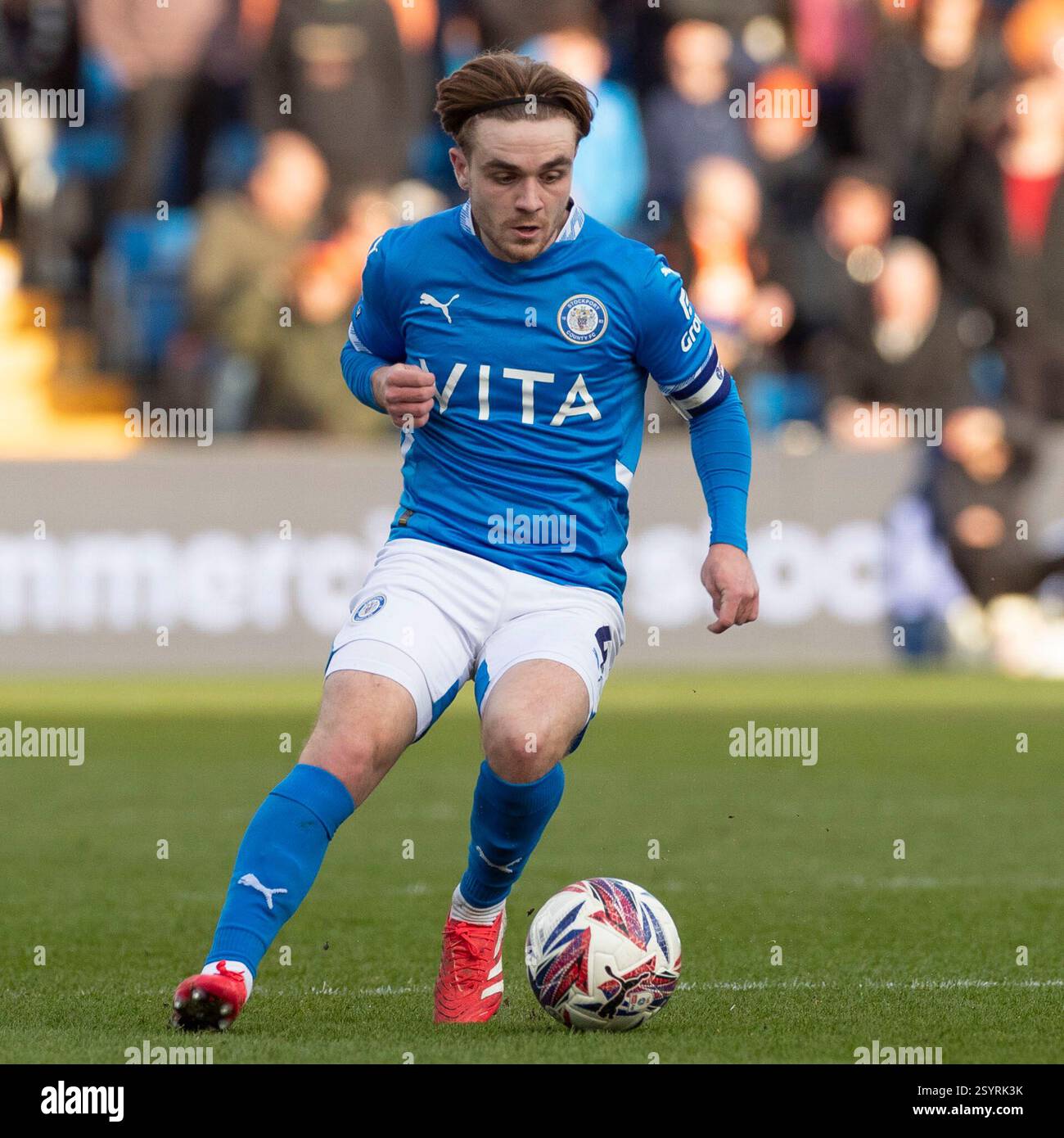 Stockport on Saturday 1st March 2025. Lewis Bate #4 of Stockport County ...