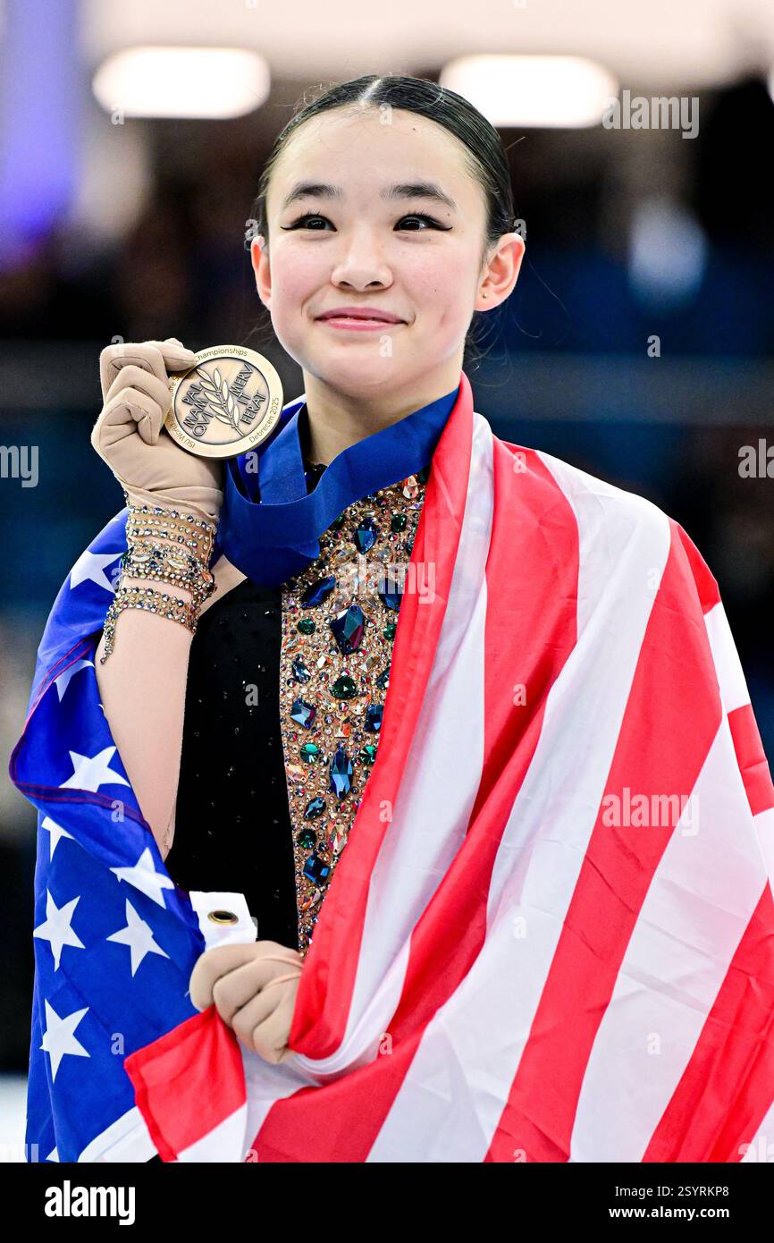 Junior Women Awards, Elyce LIN-GRACEY (USA) third place, during Victory Ceremony, at the ISU ...