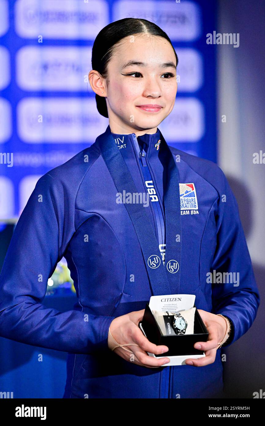 Elyce LIN-GRACEY (USA), during Junior Women Press Conference, at the ISU World Junior Figure ...