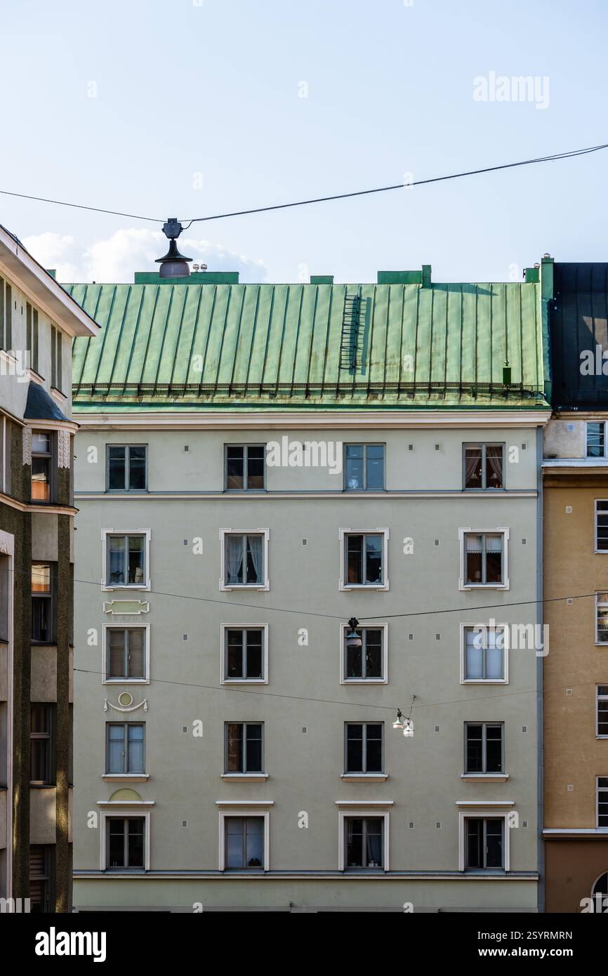 A residential building with a green roof in Helsinki, Finland on a ...