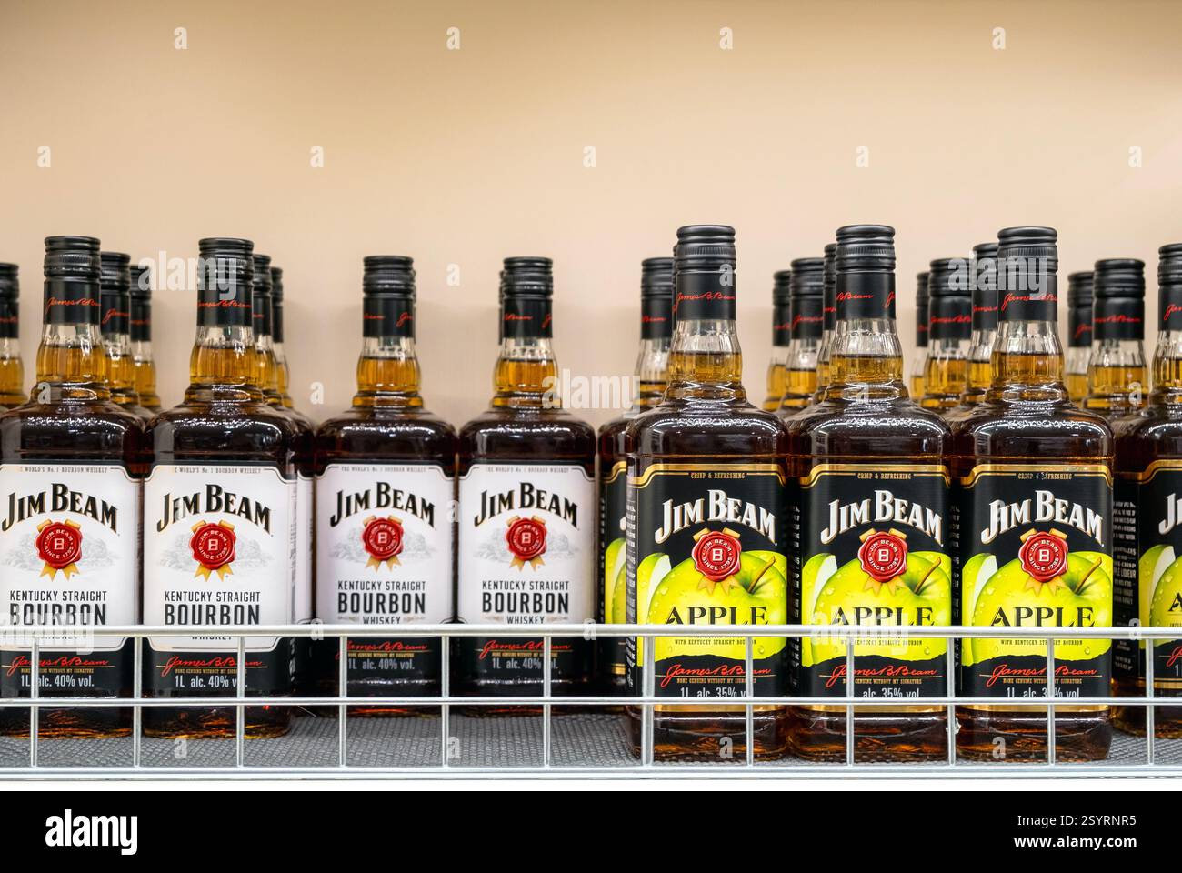 Whiskey Jim Beam Kentucky straight bourbon bottles on shelf in alcohol ...