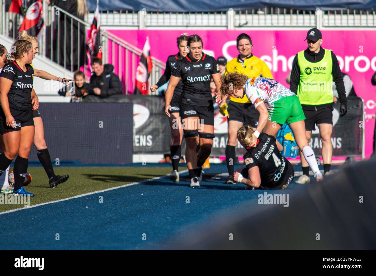 London, UK, 1st March 2025 Saracens number 4 Rosie Galligan puts a late ...