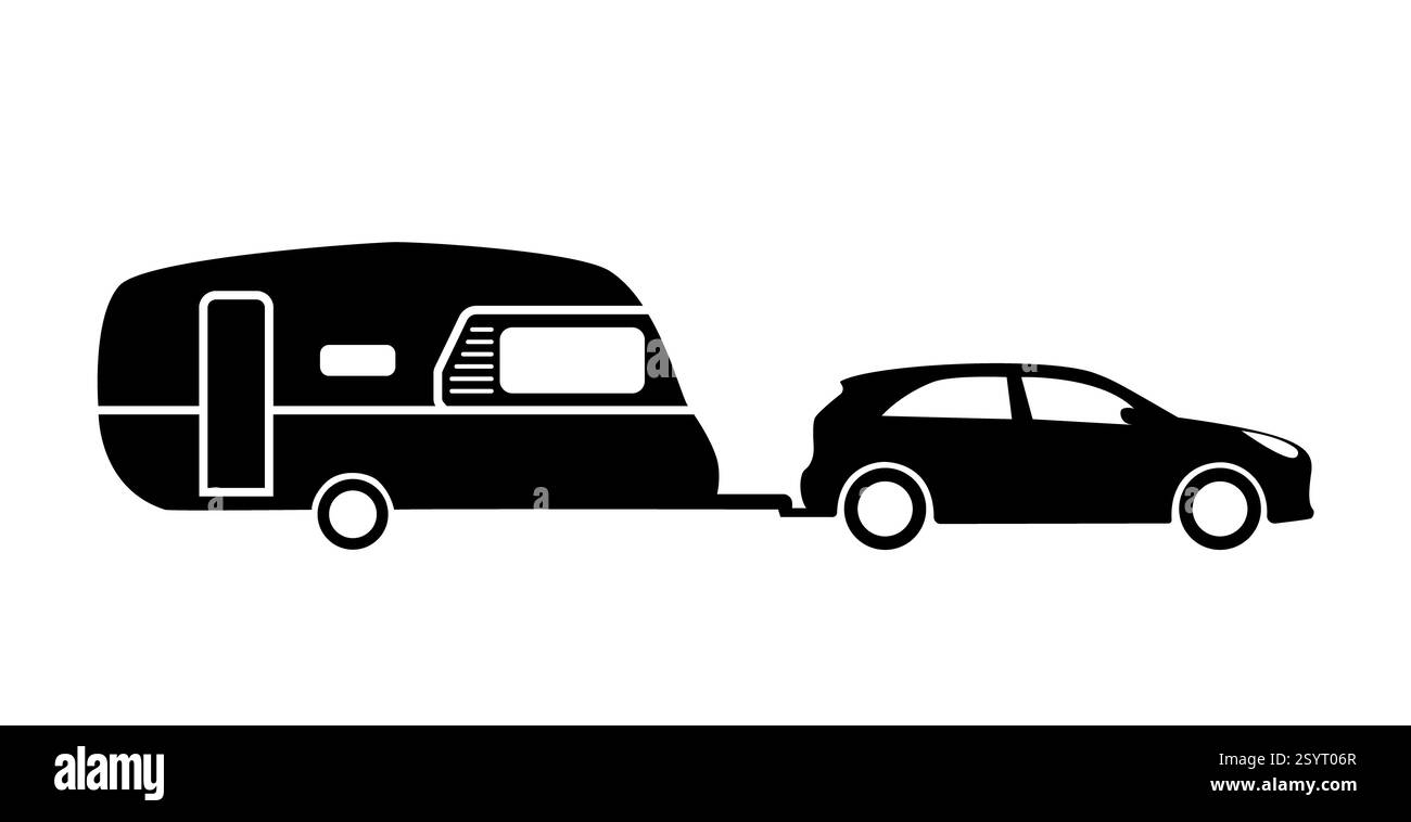 Car pulling camper trailer, caravan illustration Stock Photo - Alamy