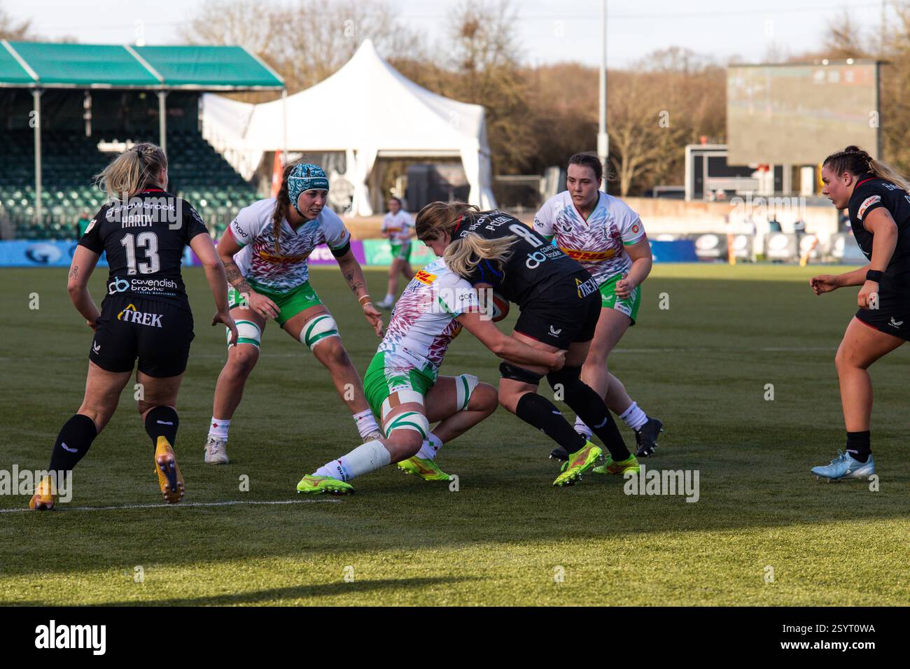 London, UK, 1st March 2025 Saracens number 8 Poppy Cleall gets tackled ...