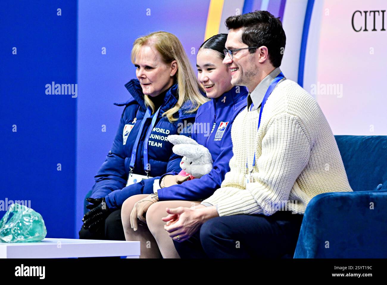 Elyce LIN-GRACEY (USA), at Kiss & Cry, during Junior Women Free Skating ...
