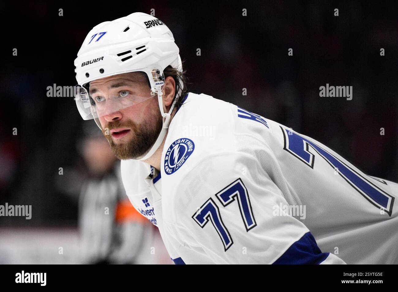 Tampa Bay Lightning defenseman Victor Hedman (77) looks on during the ...