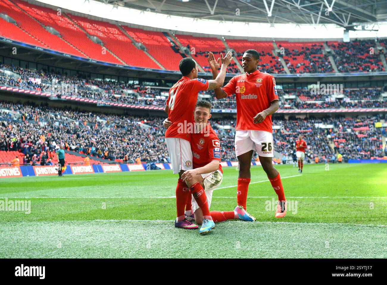 Footballer Max Clayton celebrates scoring for Crewe Alexandra in ...