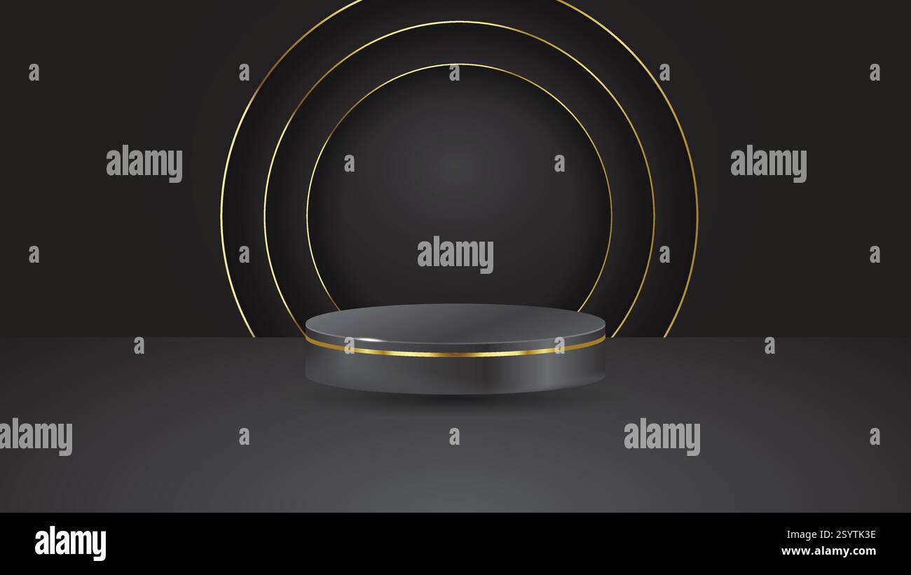Luxury 3D Black Podium with Gold Circles for Product Display, Showroom ...